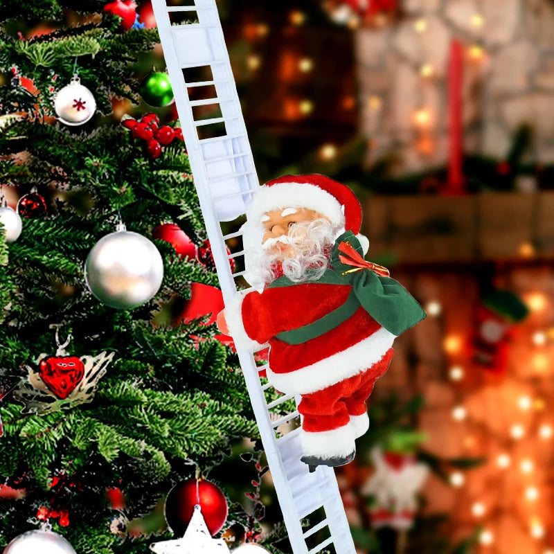 Santa Claus Doll Climbing Ladder with Music Christmas Tree Ornaments D ...